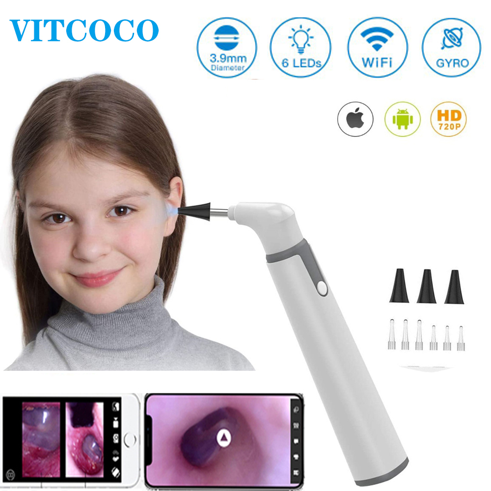 Ear Camera Endoscope 3.9mm Wireless Otoscope 720P HD WiFi Ear Scope with 6 LED for Kids and ...