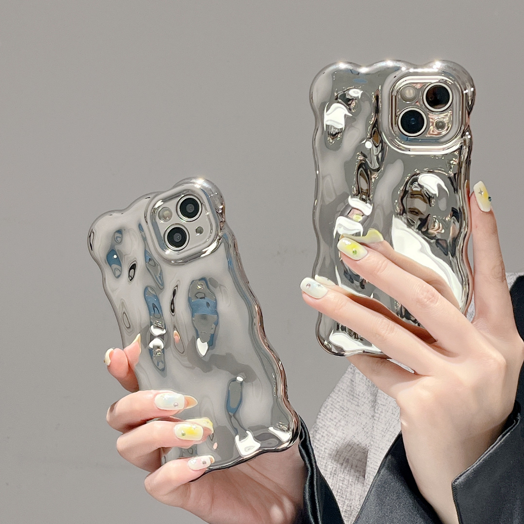 Electroplated Silver ins Style Wave Bubble Phone Case for iPhone 15 ...