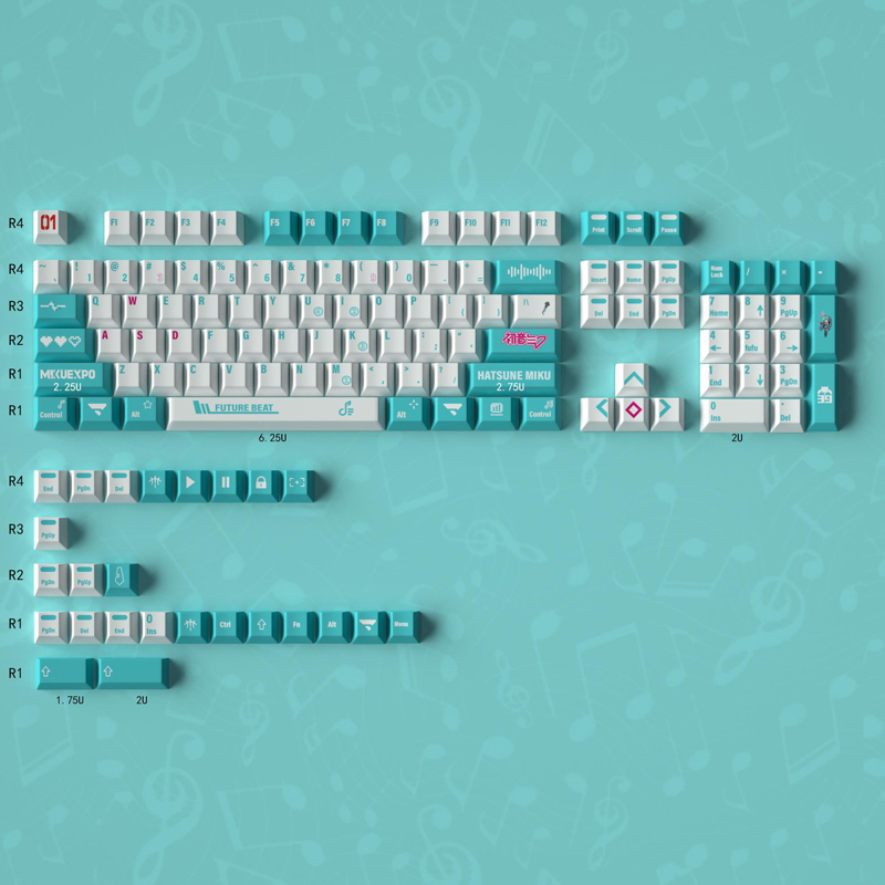 Hatsune Miku 124 Keys Keycaps PBT DYE-SUB Cherry Profile Japanese ...