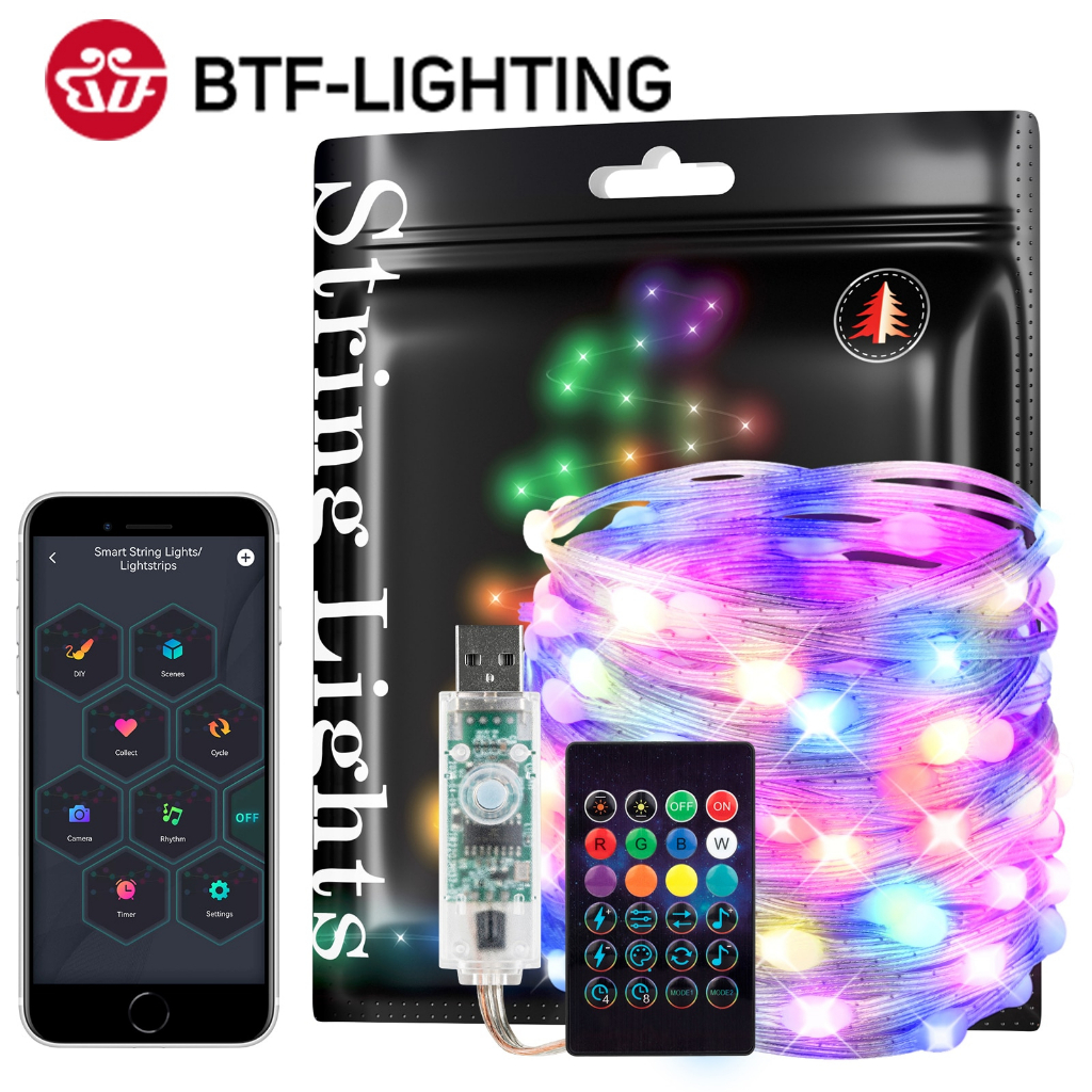 Christmas String Lights，Bluetooth WS2812B ARGB Addressable LED String ...