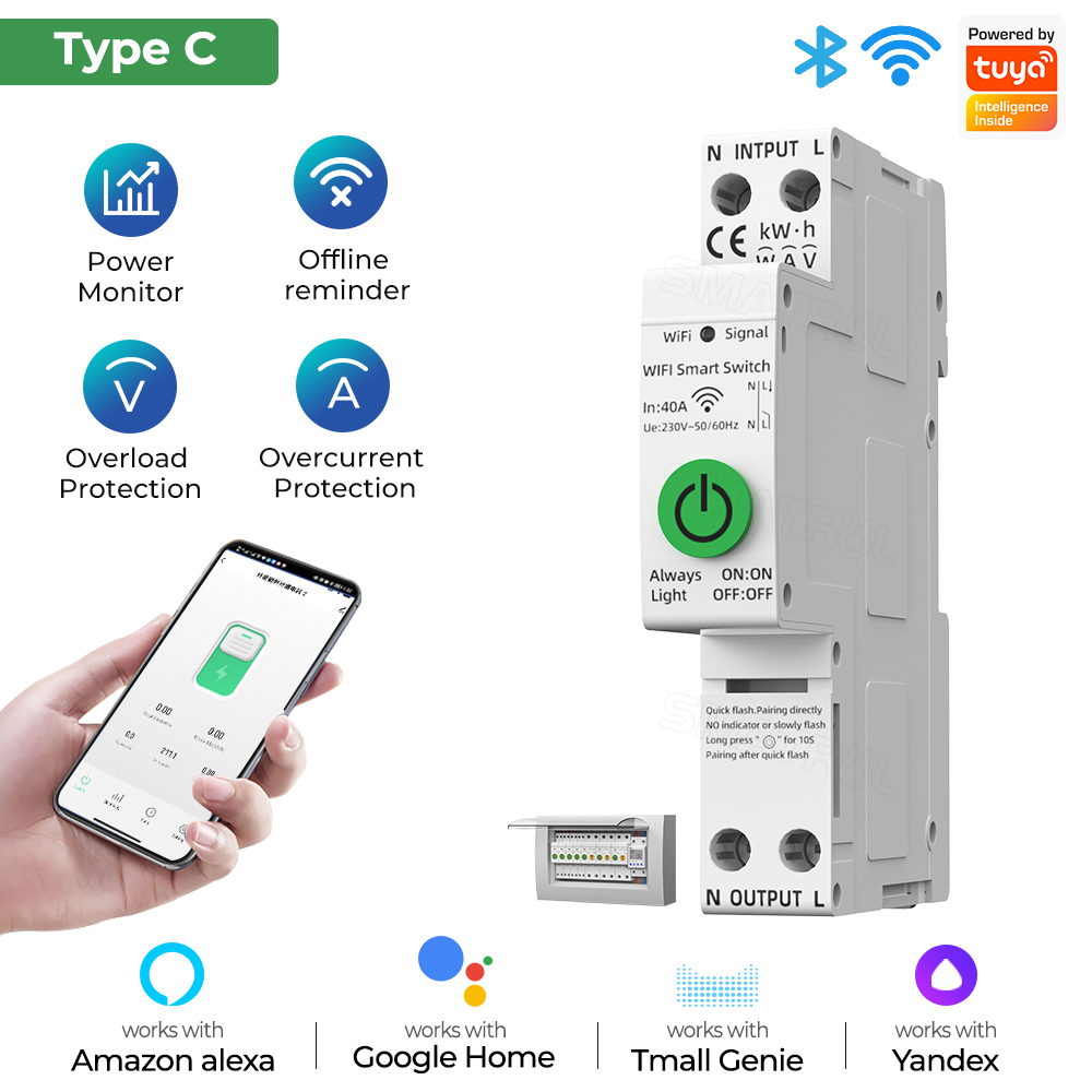 Smatrul 40 63a Wifi Smart Switch Tuya Energy Meter Kwh Metering Circuit Breaker Timer With