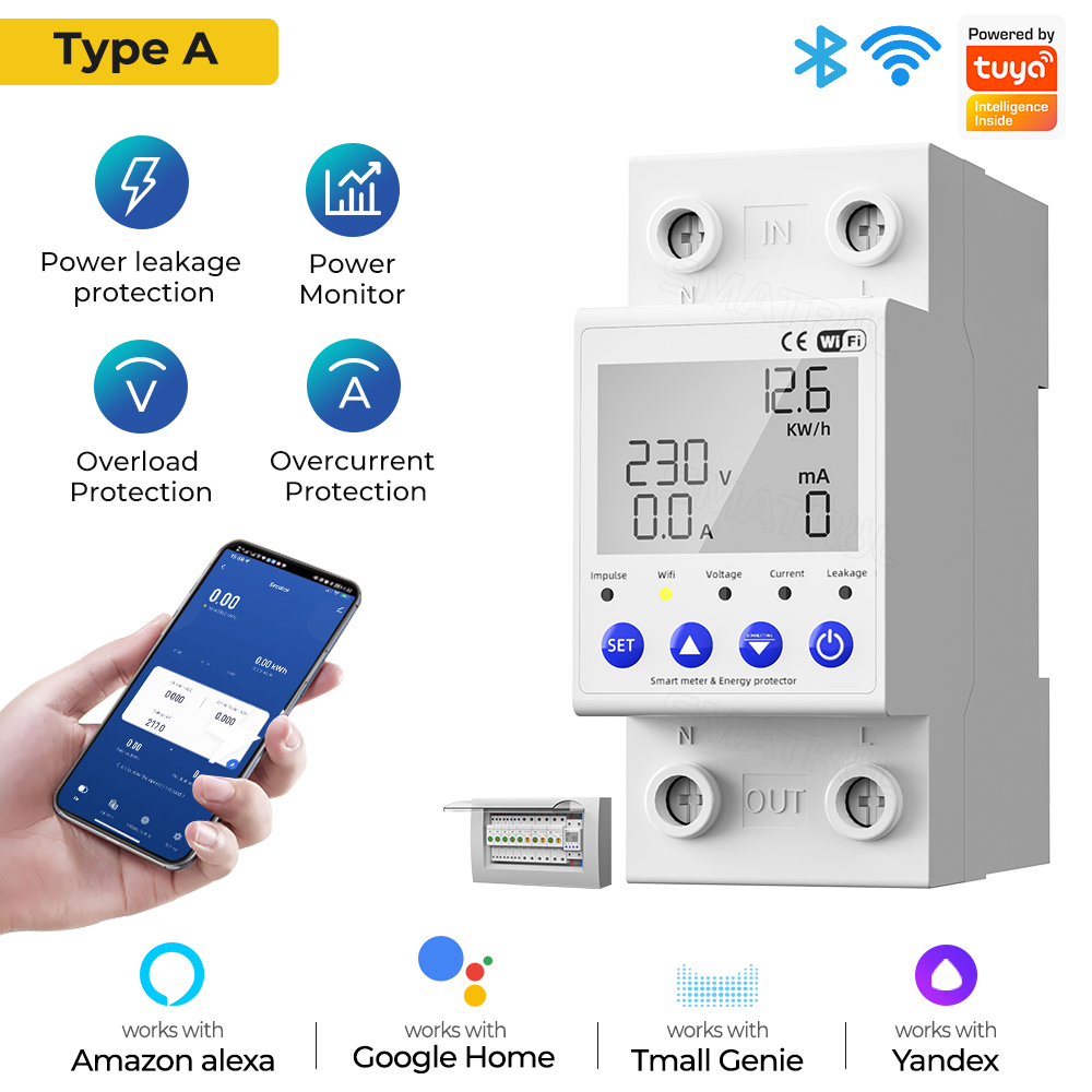 SMATRUL 40/63A WIFI Smart Switch TUYA Energy Meter Kwh Metering Circuit ...