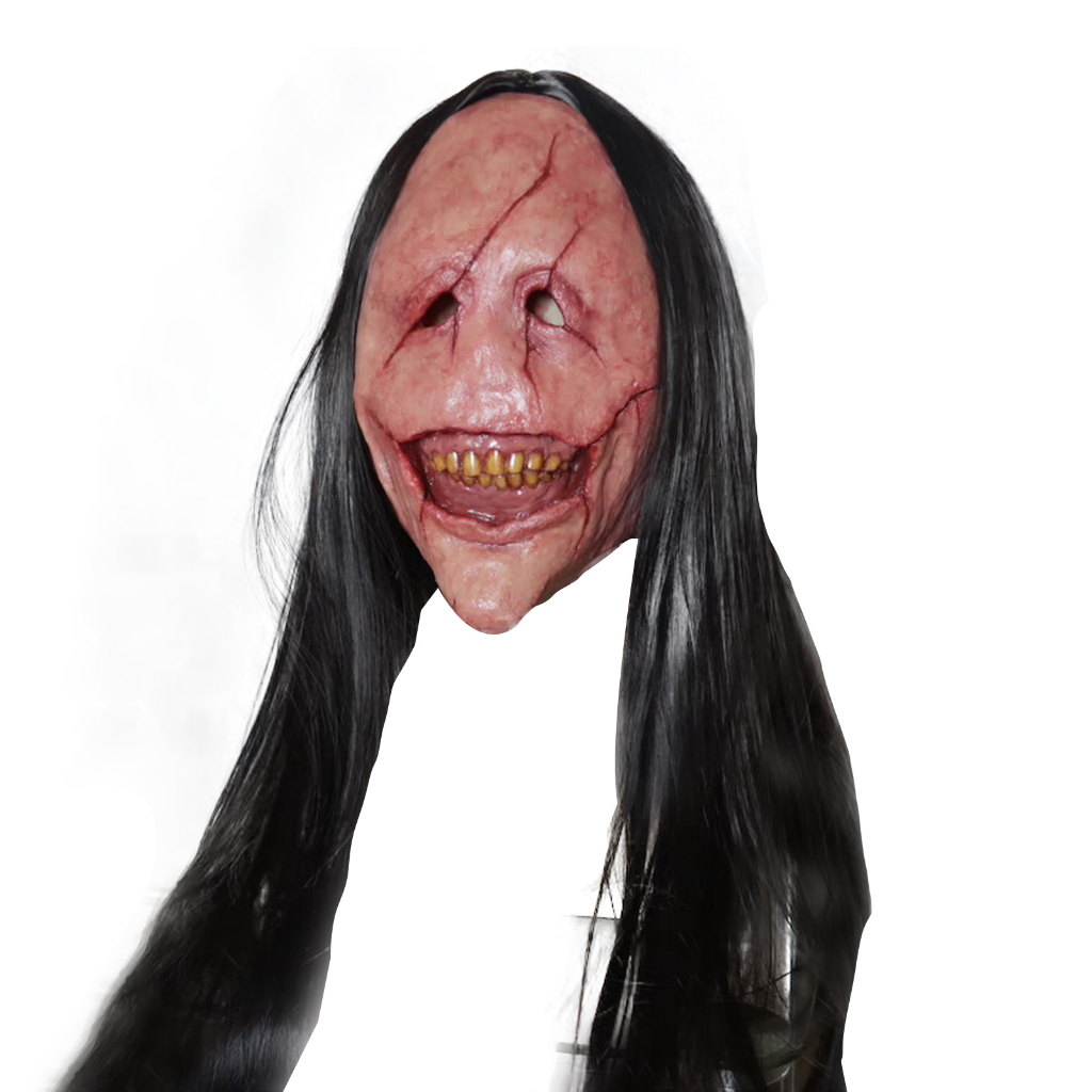 Halloween Scary Long-Haired Devil Mask - Red-Faced Devil Mask - Toothed ...