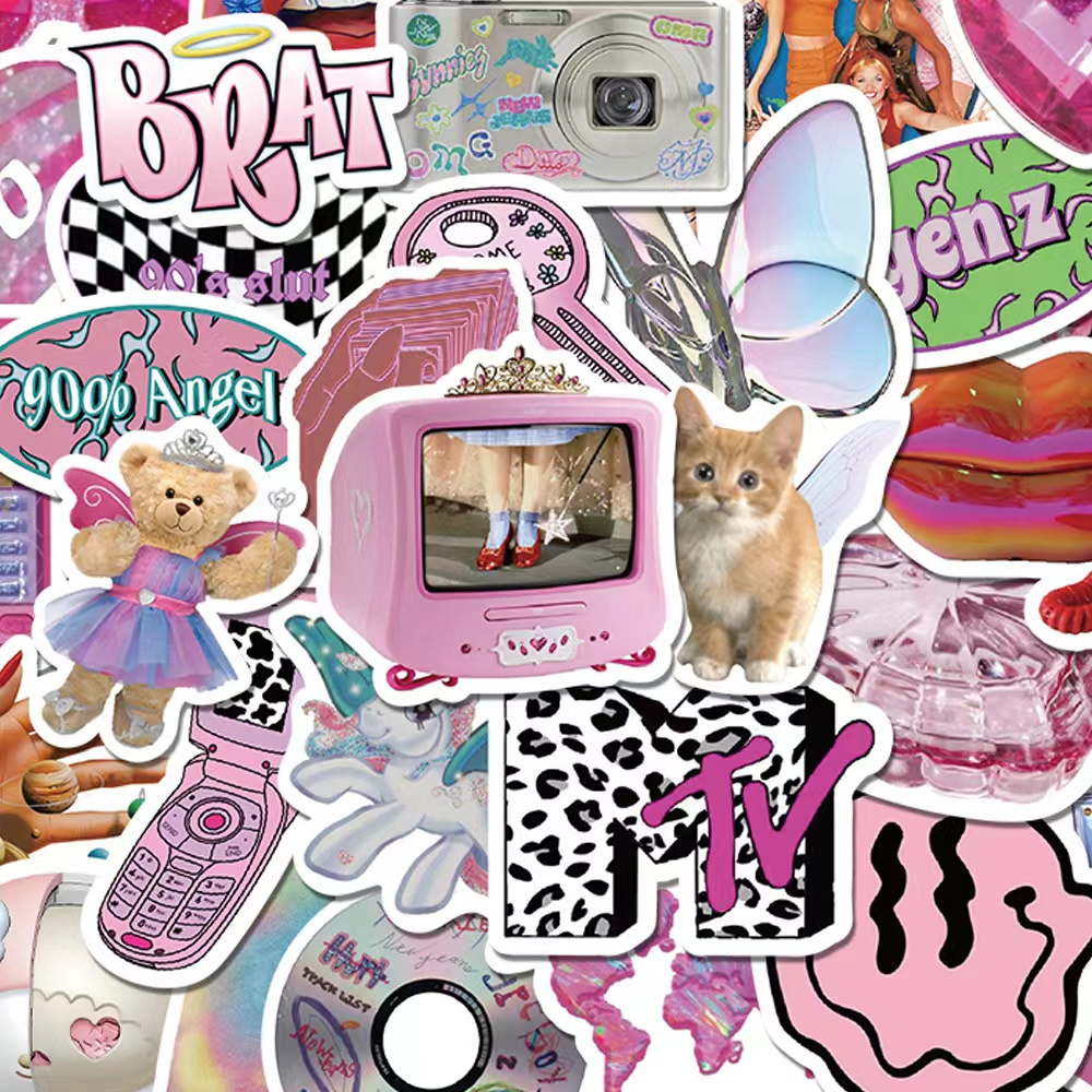 【58pcs】Retro Y2K Stickers Pink Sticker Pvc Waterproof Sticker Laptop ...