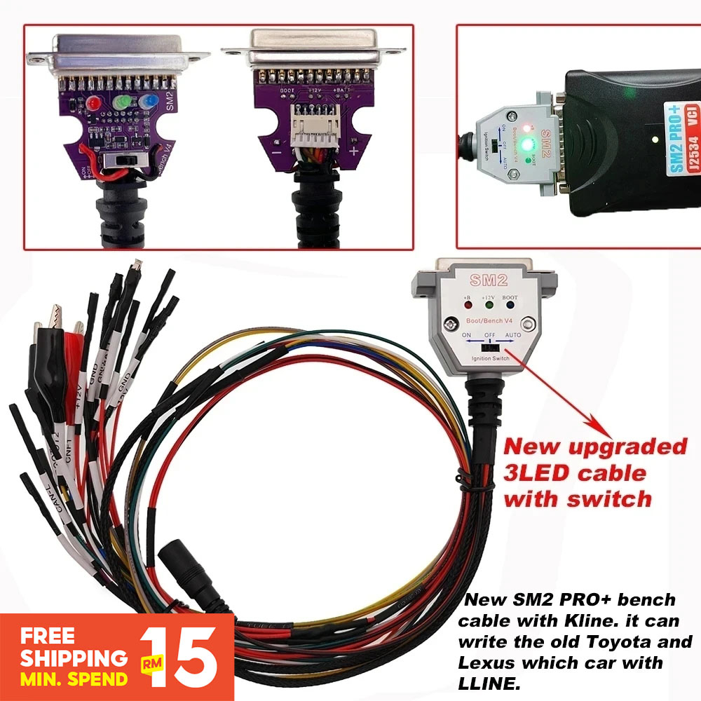 3 LED LIGHTS Boot Bench Cable DB25 ECU Bench Pinout Cable for SM2 PRO ...