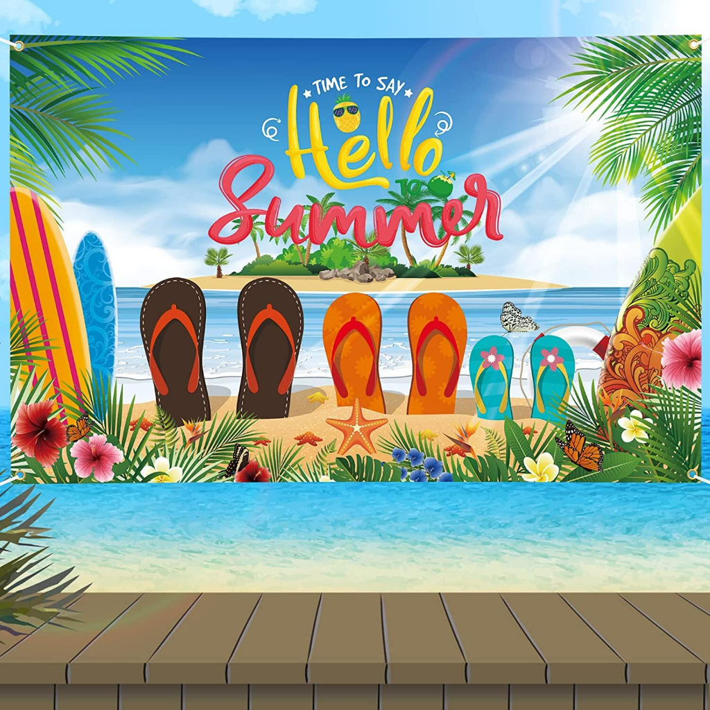 7X5ft Tropical Beach Photography Backdrop Hello Summer Party Banner ...