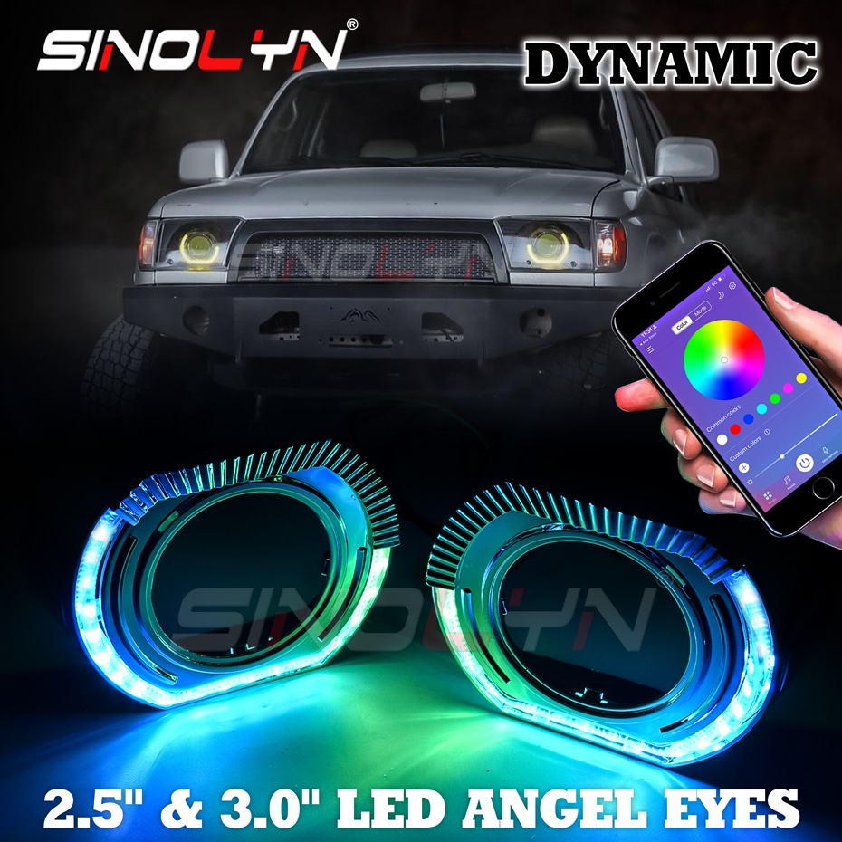 RGB LED Angel Eye Shroud 2.5/3.0 Inch For HID BI-LED Projector Lens DRL ...