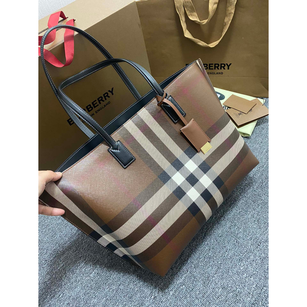 Top level original single main push birch brown checkered tote bag ...