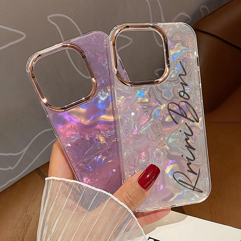 New seashell texture name design shiny phone case for iphone 15 16 pro ...