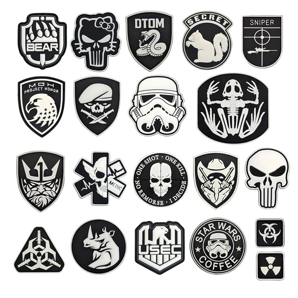 3d PVC Rubber Patch Badge Black White Luminous Military Tactical Morale ...