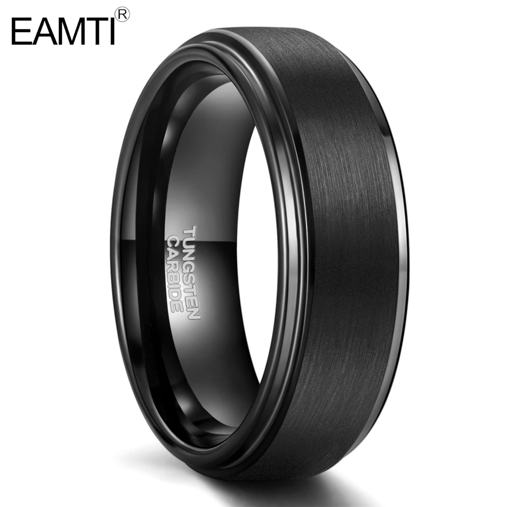EAMTI 8mm Black Tungsten Rings Black Brushed Wedding Bands for Men Size ...