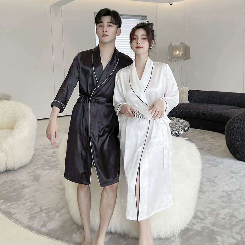 Ice Silk Couple Robe Men's Night Robe Kimono Bath Robe Couple Pajamas ...