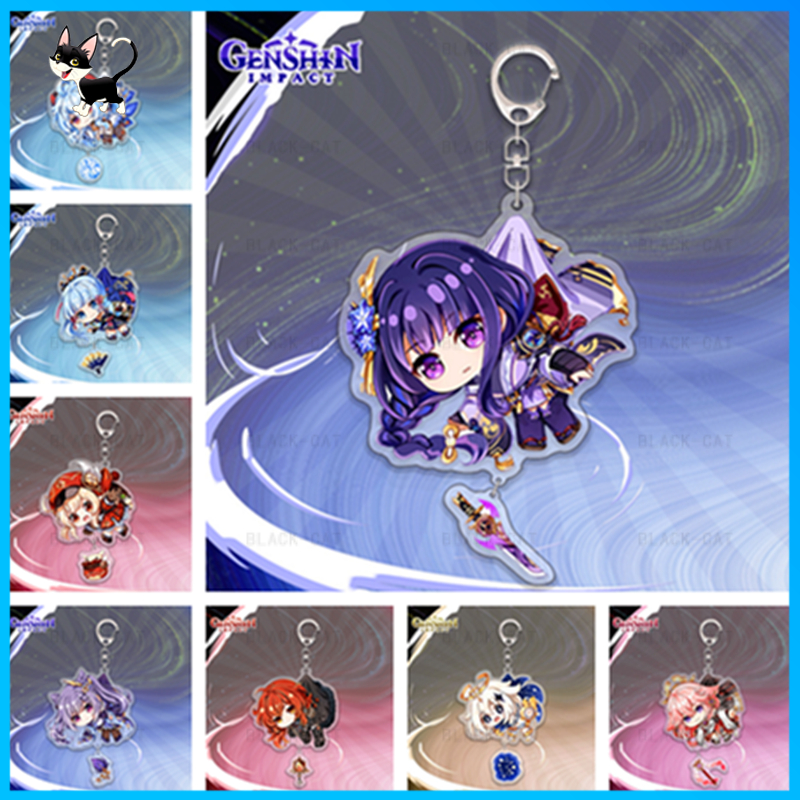 Genshin Impact Keychain Acrylic Keyring Klee Diluc Ganyu Zhongli Anime ...