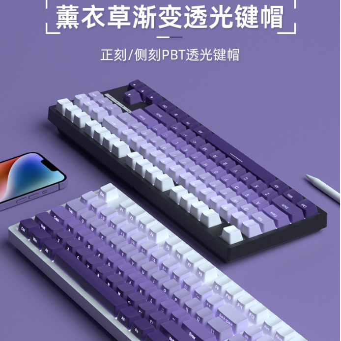 Keycap Lavender PBT Soaked Dyed Gradient Translucent Side Engraved ...