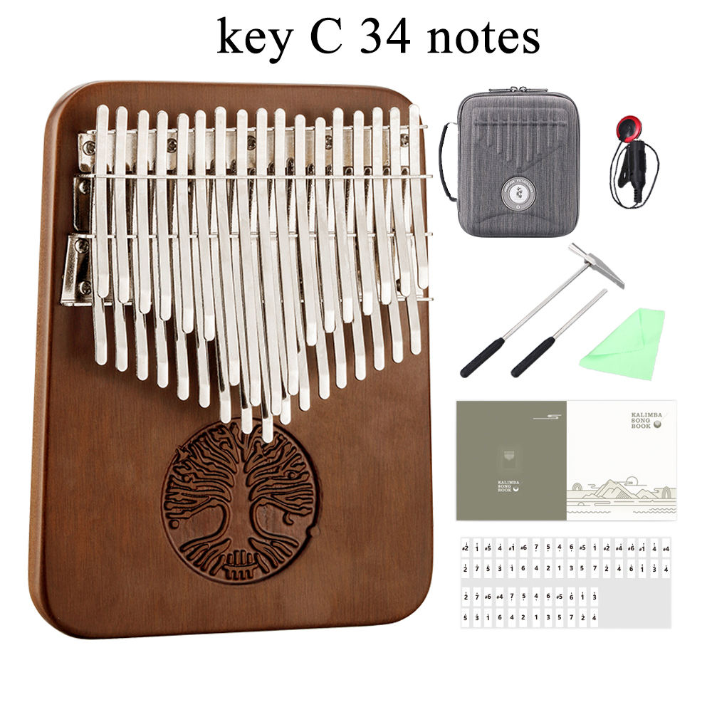Hluru Professional Kalimba 34 Keys Black Walnut Tone Key B / C Thumb ...