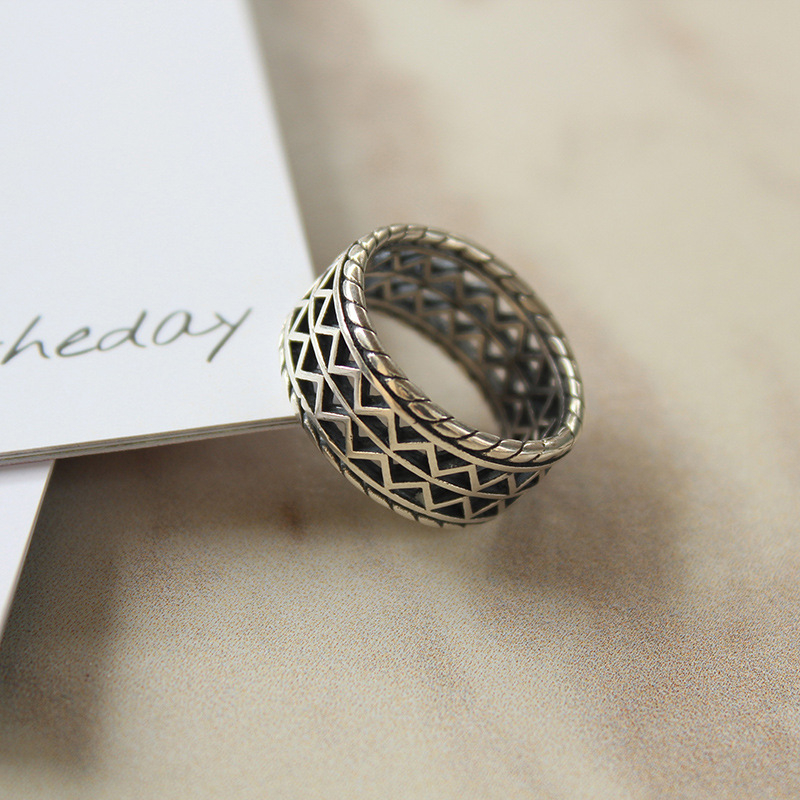 Japan Japan Korea s925 Silver Unique Hollow Trendy Men's Ring Niche ...