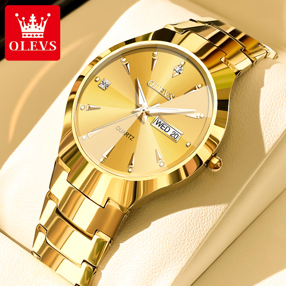 OLEVS Gold Relo Watch For Men Tungsten Steel Waterproof Original With ...