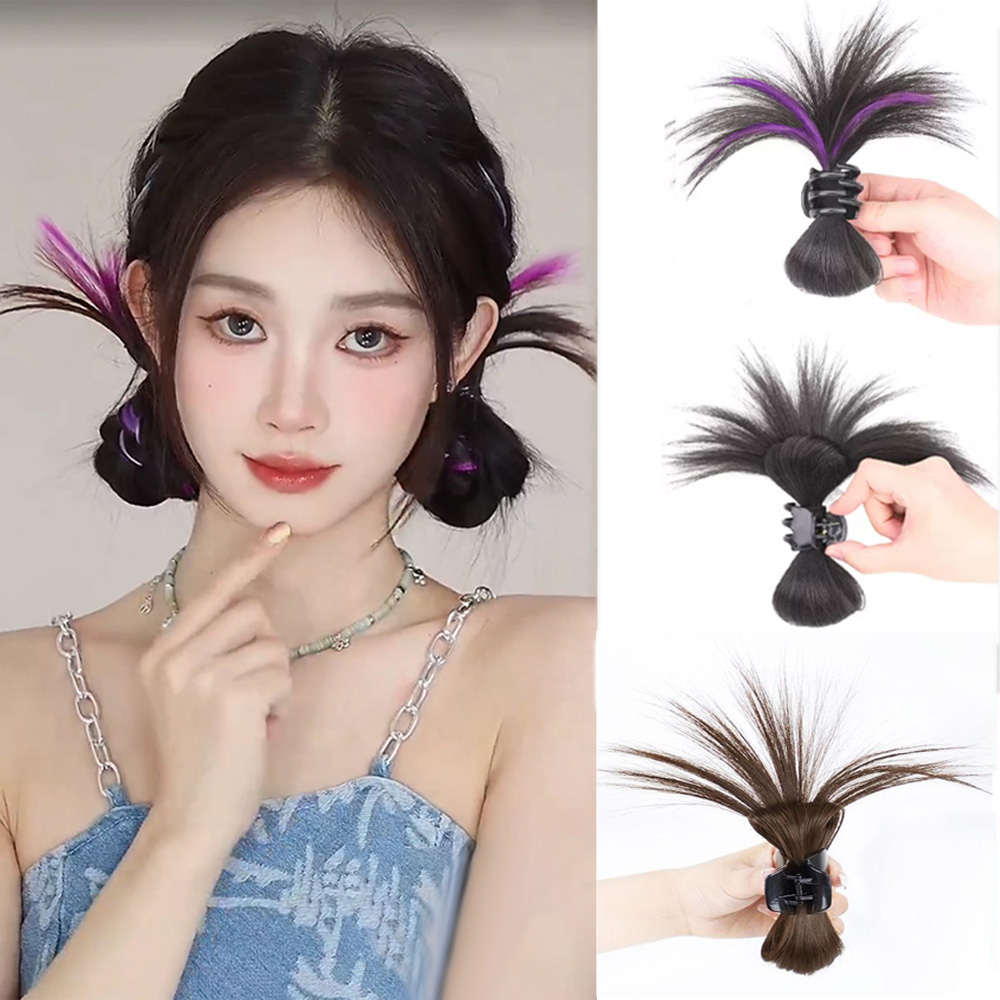 Y2K Girls Highlight Dyeing Lazy Style Shuttlecock Wig Natural Fountain ...