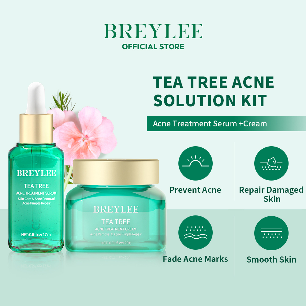 BREYLEE Tea Tree Acne Solution Kit Repair Damaged Skin Acne Treatment Remove Pimples Blackheads ...