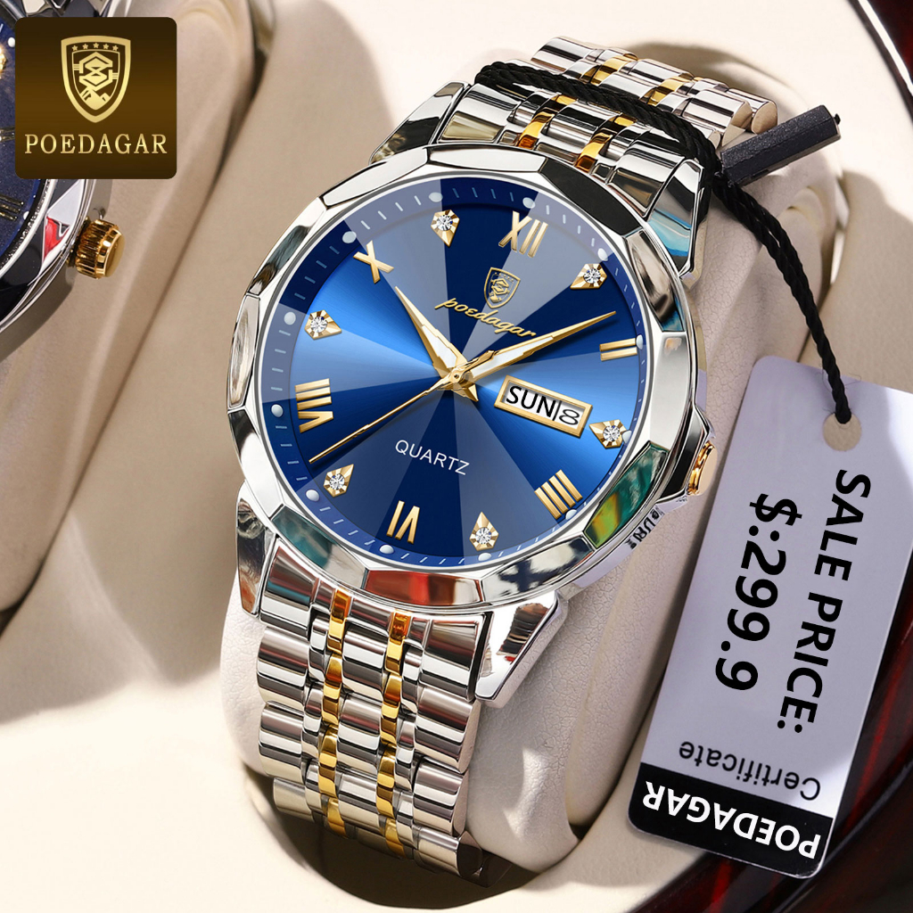 POEDAGAR New Watch For Men With Box Waterproof Original Stainless Steel ...