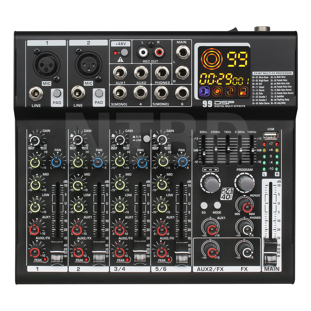 Professional 6/8 Channels Audio Mixer 99 DSP Effects DJ Mixing Console ...