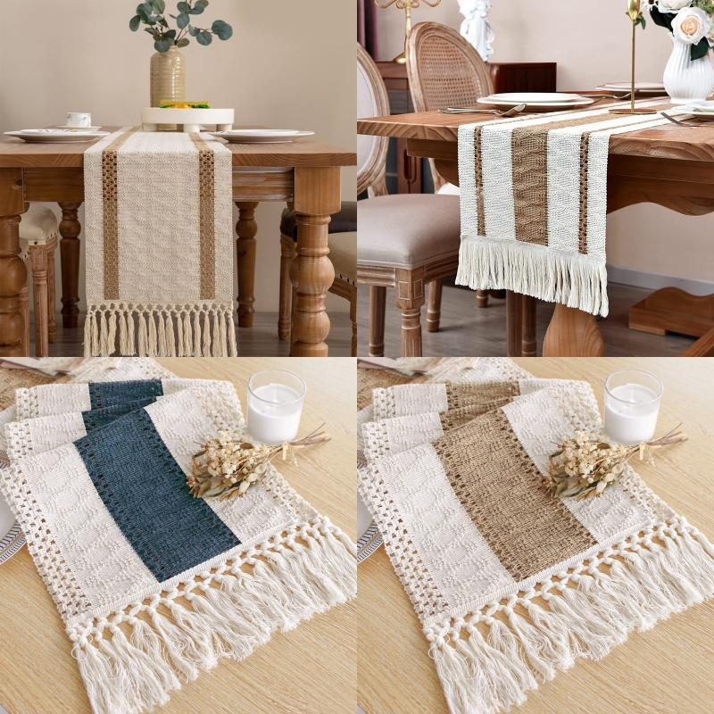 0.3*1.8M Boho Linen Table Runner for Home Decor Tassel Table Cloth 6 ...