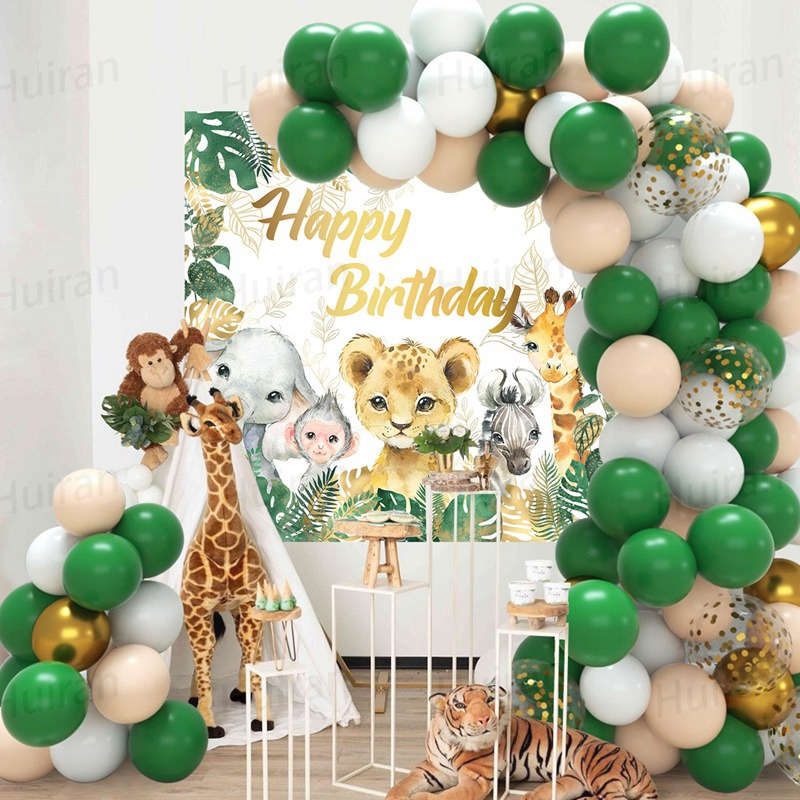 83PCS Safari Theme Balloon Party Decorations Polyester Happy Birthday ...