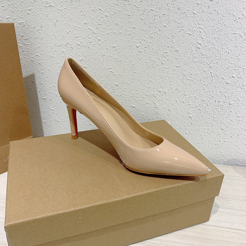Ch ** Pointed Toe Patent Leather Single Shoes Light Board Stiletto Nude ...
