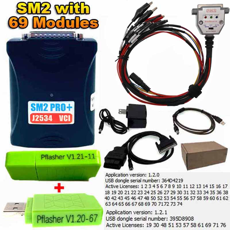 Original Chip SM2 Pro+ 2.21.22 J2534 VCI ECU Programmer With PFLASHER 1.21 1.20 69 Moudels For ...