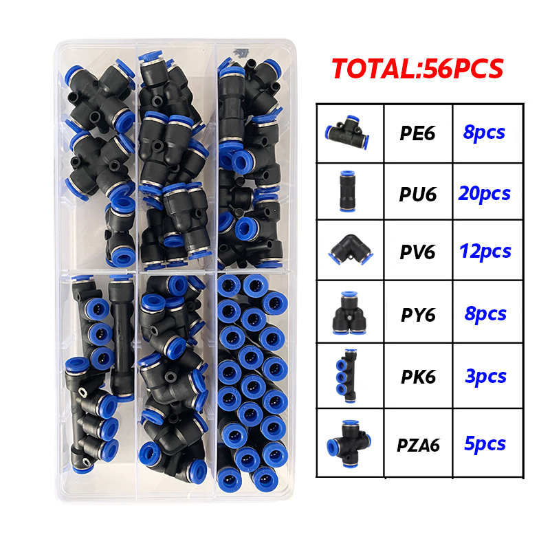 56PCS Boxed for PU PZA PY PK PV PE Pneumatic Hose Connector Quick ...