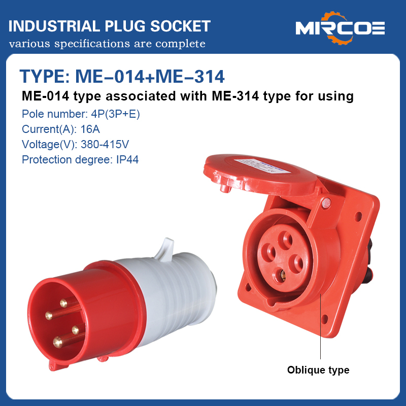 Mircoe 16A 4P IP44 380V-415V Industrial Plug Inclined Panel Mounting ...