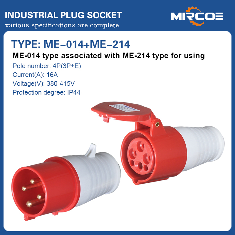 Mircoe 16A 4P IP44 220-250V 380V-415V Industrial Plug Industrial Connector Socket Set ME-014+214 ...