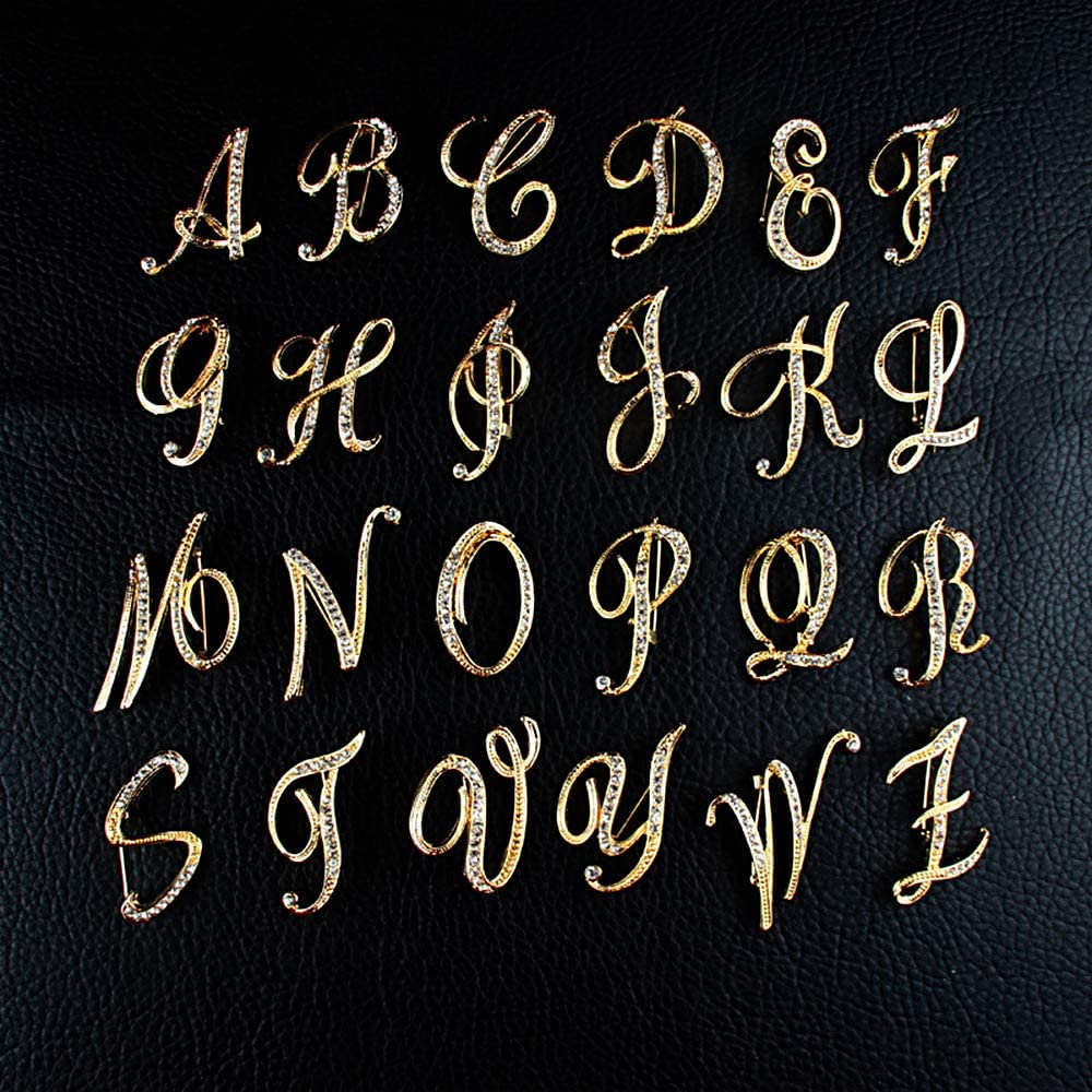 Letters Pins Brooches Gold Plated Metal Broaches Pins-Clear Women's ...