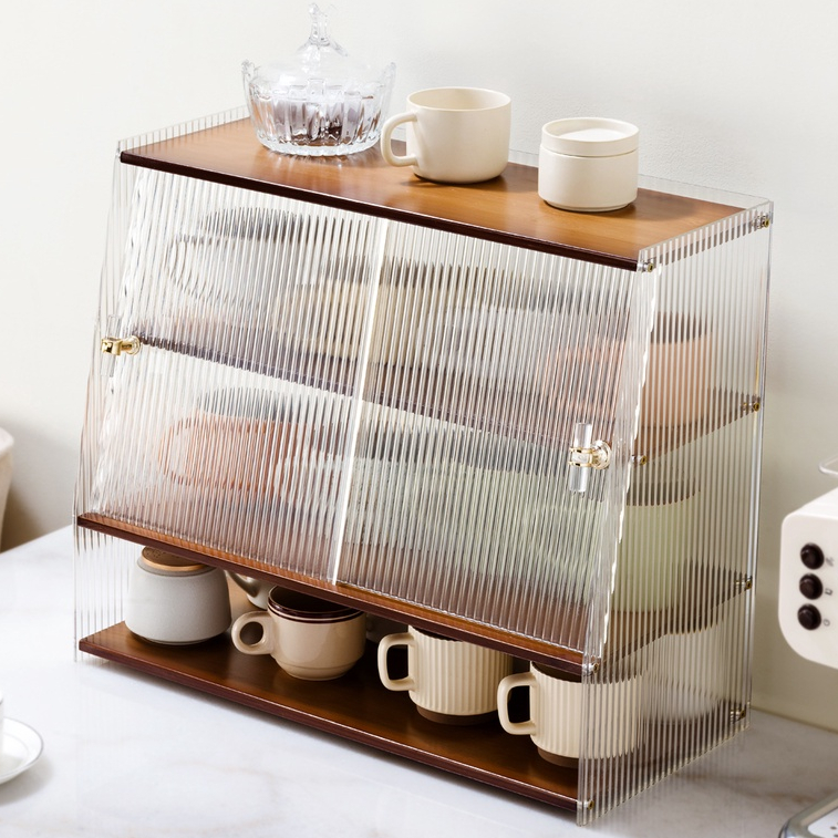 Desktop cup storage rack acrylic tea pot water cup dust-proof partition ...