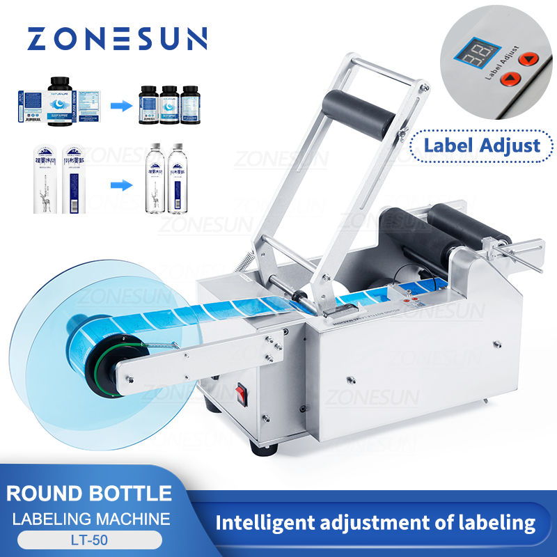 ZONESUN ZS-LT50 Round Bottle Label Machine Plastic Labeling Sticker ...
