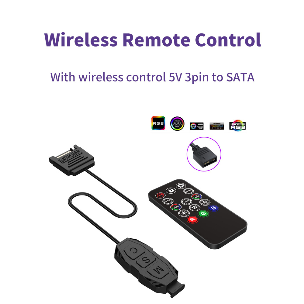 5V 3pin ARGB Controller 3Pin Case Fan Light With RGB Wireless Sata ...