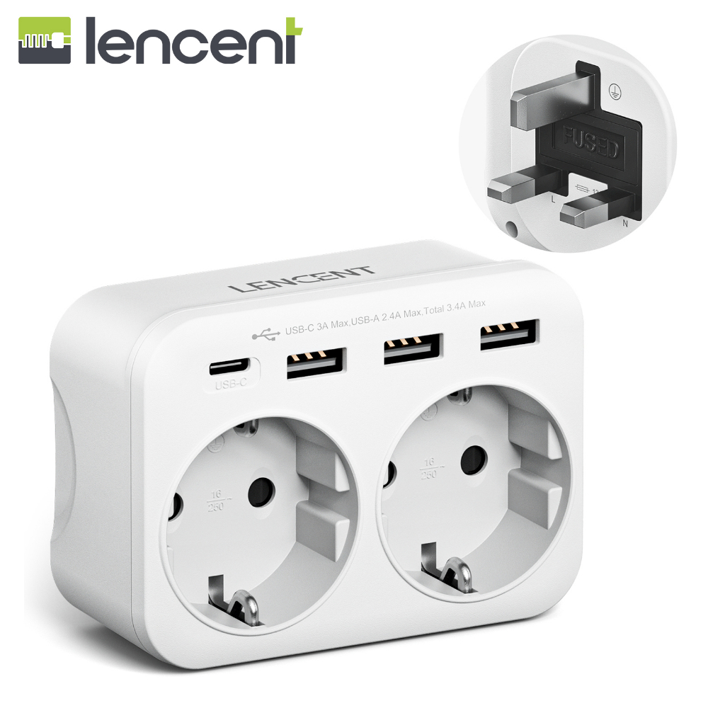 LENCENT EU to US Plug Adapter, American Travel Adapter with 3 USB Ports ...