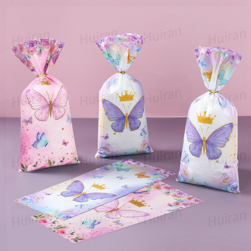 25/50/100PCS Purple Butterfly Plastic Loot Bag Pink Butterfly Theme ...