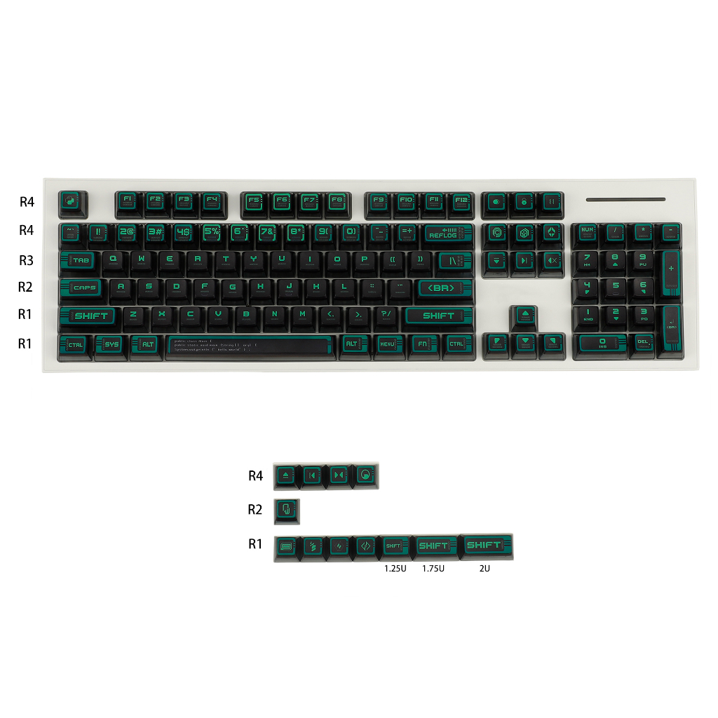 116 Key YMDK Green Cyber Style PBT Pudding Backlit Smoky Keycaps ASA Profile For MX Mechanical ...