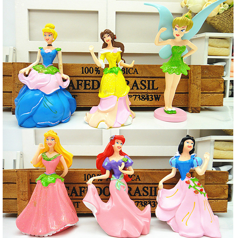 6pcs Ariel Cinderella Belle Dolls Aurora Princess Anime Figures Snow ...