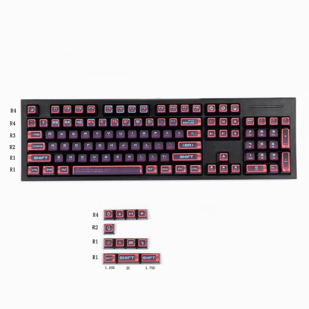116 Key YMDK Red Cyber Style PBT Pudding Backlit Smoky Keycaps ASA Profile For MX Mechanical ...