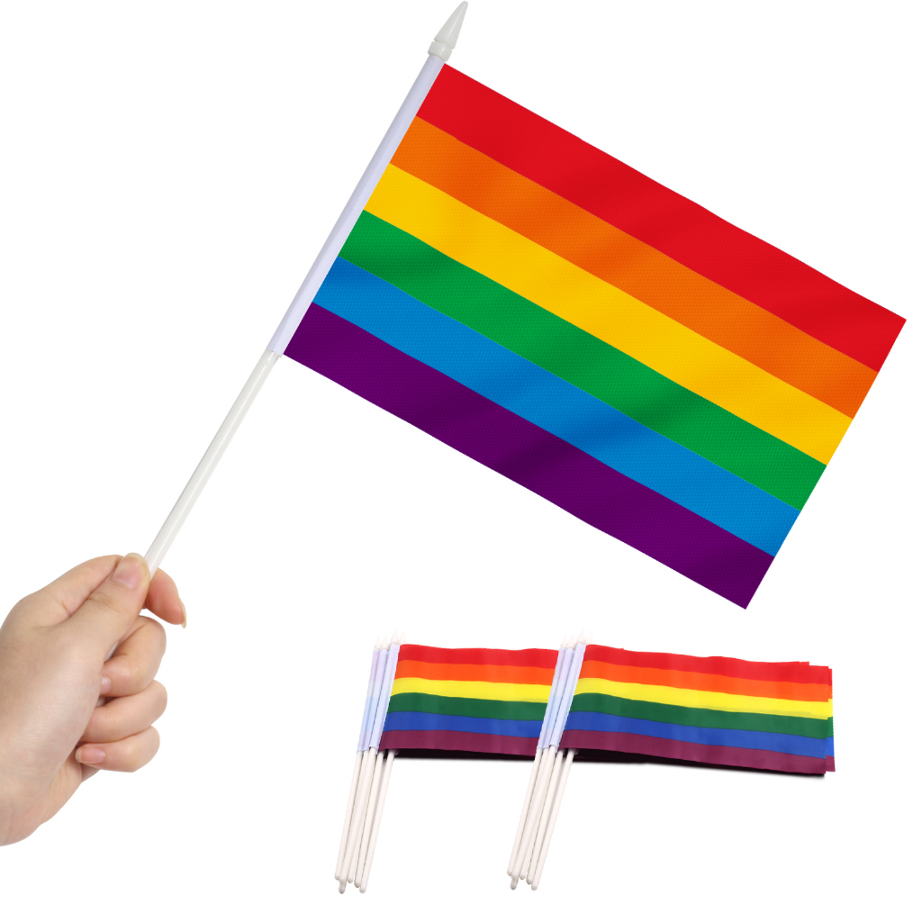 Anley 12 Pack Rainbow Mini Flag 5x8 Inch - Hand Held Small Miniature ...