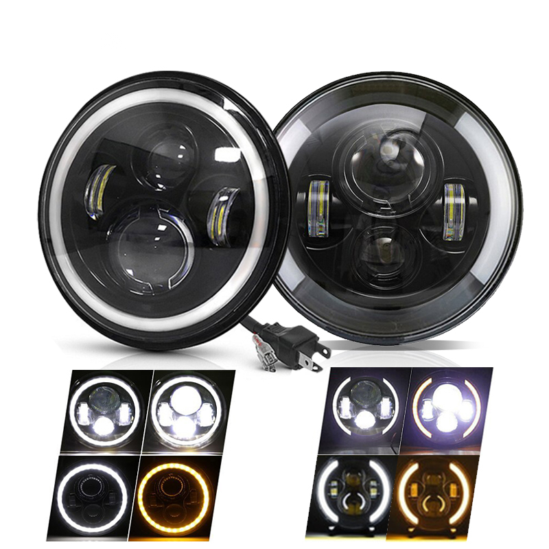 Car Light 7inch H4 LED Headlight DRL Angle Eyes Ring Halo 12V 24V Hi/Lo ...