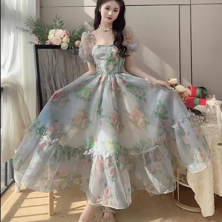 Flower Fairy Sweet Aged Sen Printed French Kikyo Style Dress Birthday ...