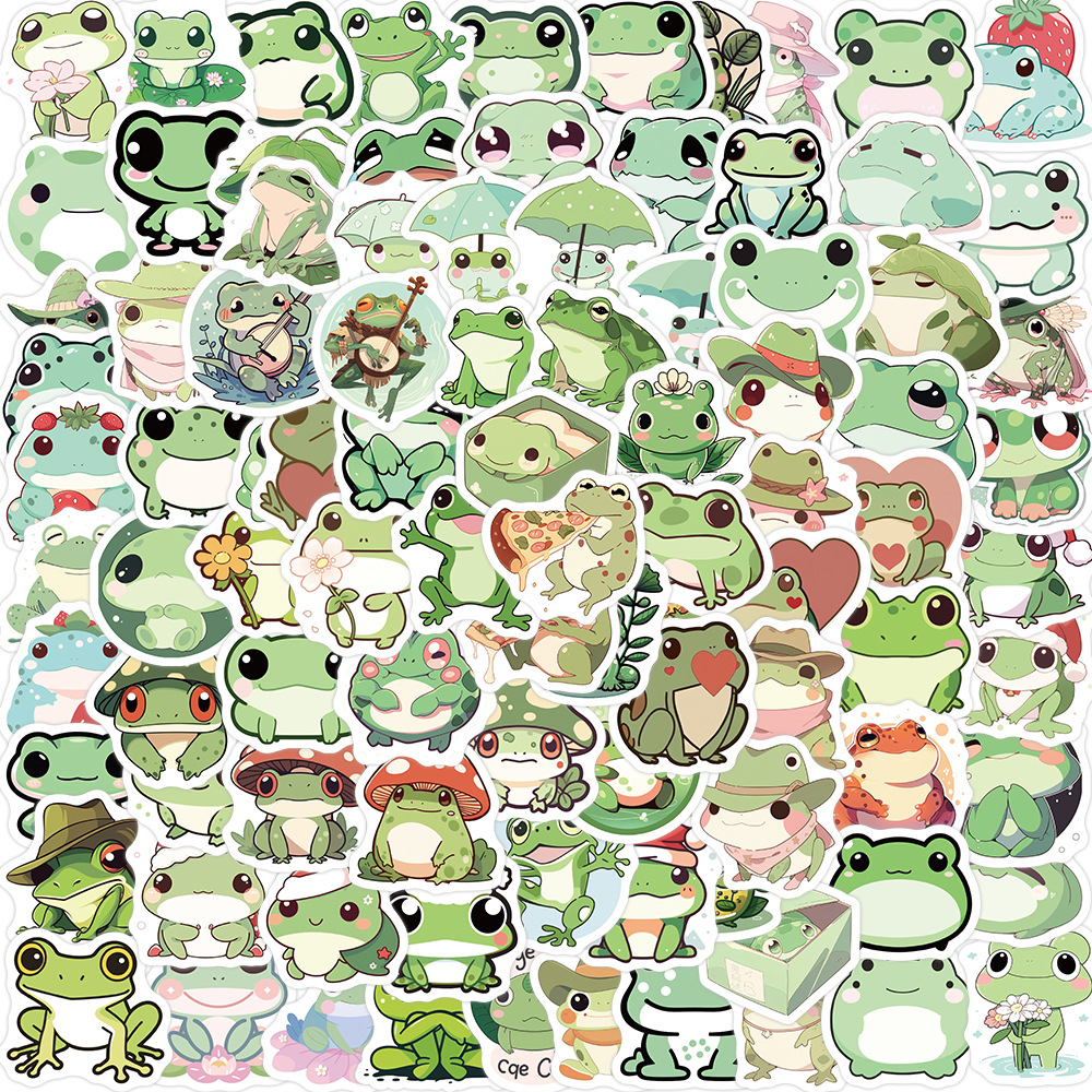 100PCS Cute Cartoon Frogs Graffiti Stickers For Luggage Phone Case ...