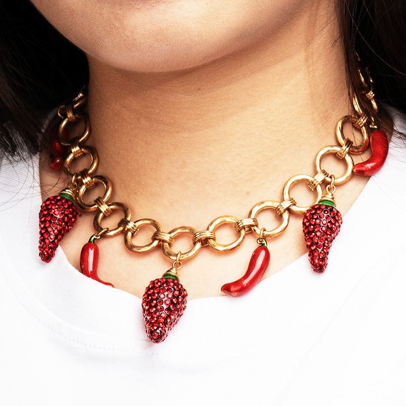 Red Hot Chili Pepper Cluster Necklace Tassels Adjustable Pendant Large ...