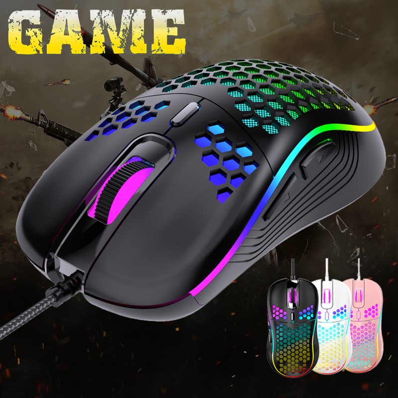Gaming Mouse RGB LED Backlit Wired Mouse Hollow-out Honeycomb Ergonomic ...