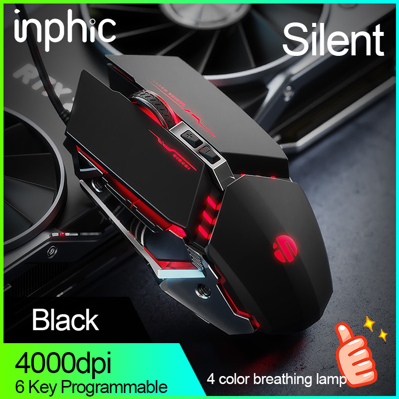 Inphic PW2 Wired Gaming Mouse 4 Color LED Breathing Light Ergonomic ...