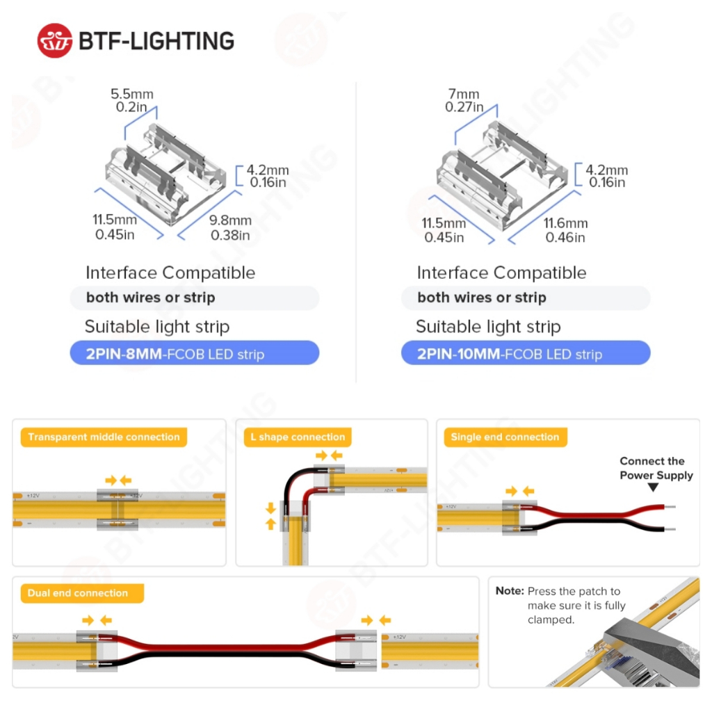 BTF-LIGHTING 2Pin FCOB LED Strip Connectors,8MM/10MM 12 FCOB terminals+ ... BTF-LIGHTING 2Pin FCOB LED Strip Connectors,8MM/10MM 12 FCOB terminals+ ...