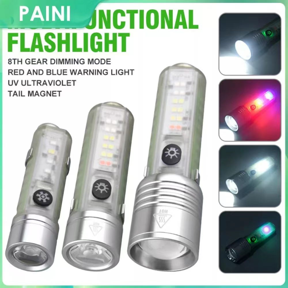 Multifunctional 30W LED portable flashlight Mini zoom transparent band ...